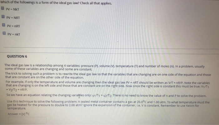 Solved Which of the followings is a form of the ideal gas | Chegg.com