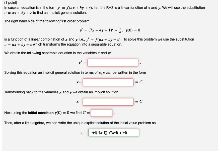 Solved (1 point) In case an equation is in the form y = f(ax | Chegg.com