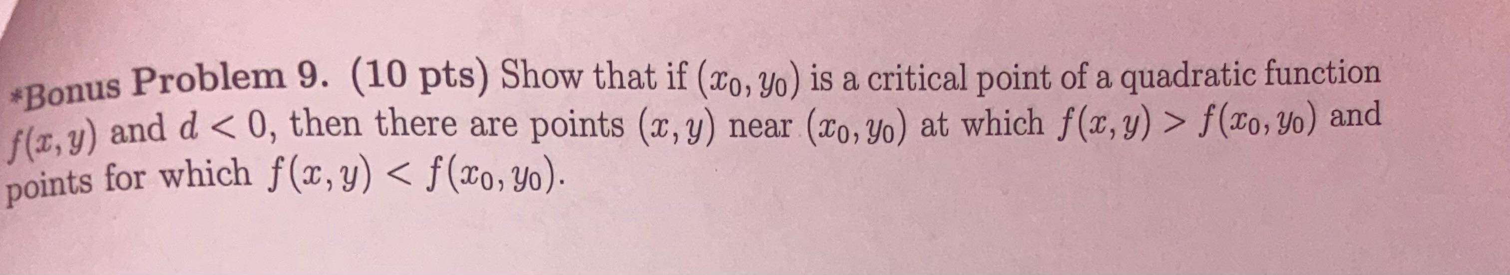 Solved *Bonus Problem 9. (10 pts) Show that if (x0,y0) is a | Chegg.com