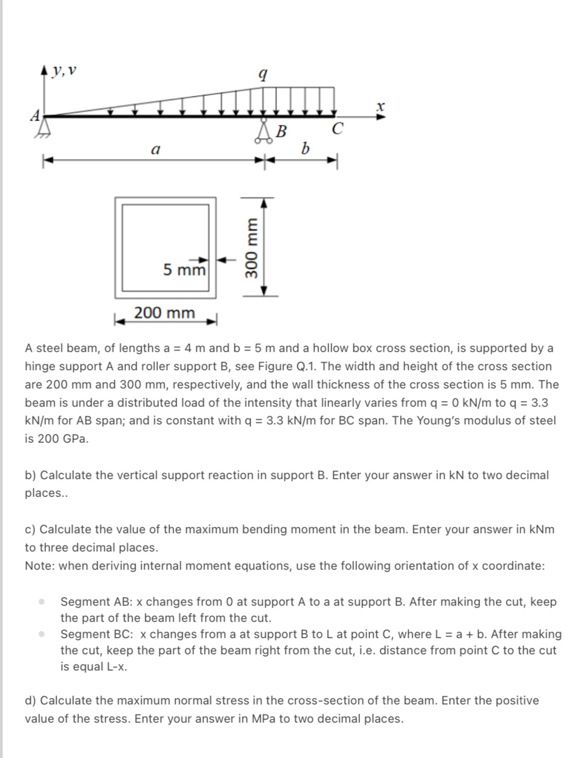 Solved A steel beam, of lengths a=4m ﻿and b=5m ﻿and a hollow | Chegg.com