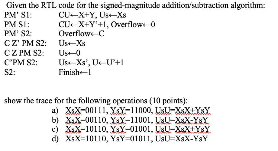 Given the RTL code for the signed-magnitude | Chegg.com