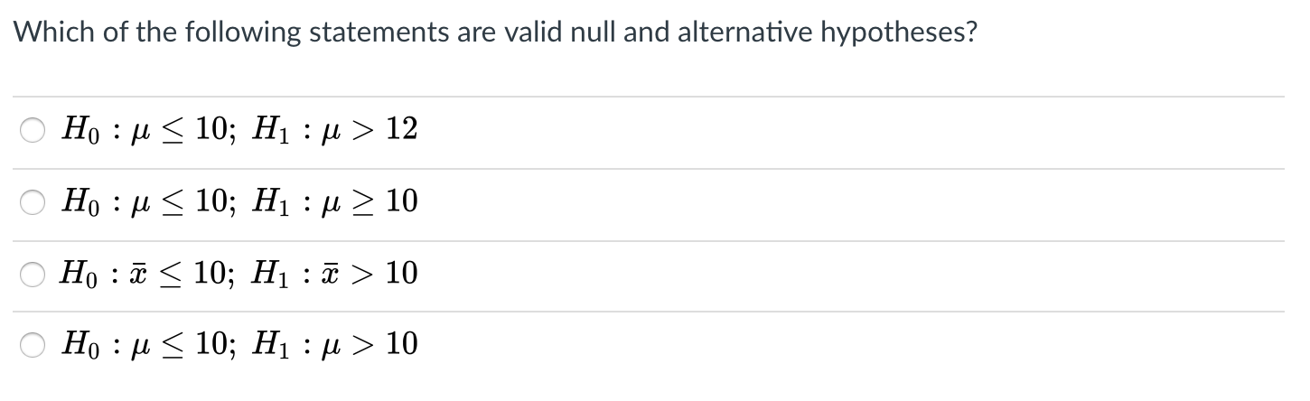Solved Which of the following statements are valid null and | Chegg.com