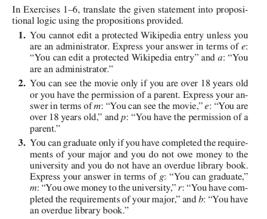 In Exercises 1-6, translate the given statement into | Chegg.com