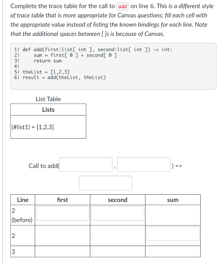 Solved Complete the trace table for the call to add on line | Chegg.com