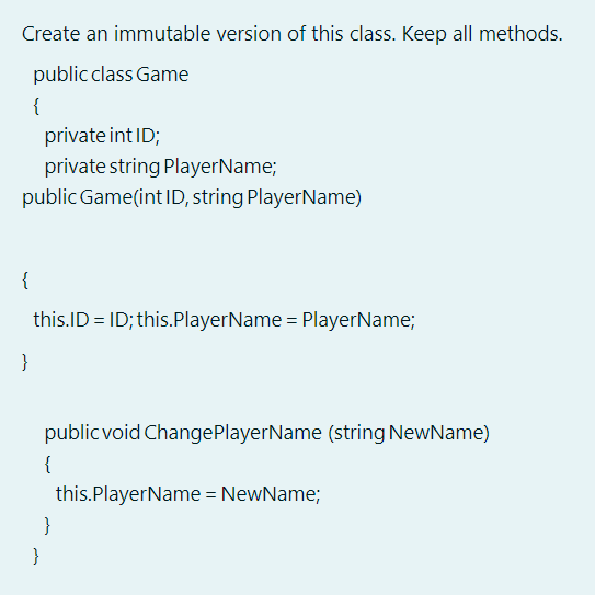 Solved Create an immutable version of this class. Keep all | Chegg.com