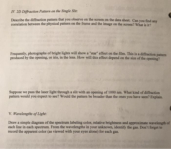 IV. 2D Diffraction Pattern on the Single Slit: | Chegg.com