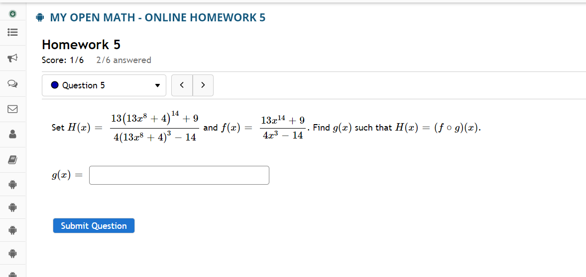 Solved # MY OPEN MATH - ONLINE HOMEWORK 5 Homework 5 Score: | Chegg.com