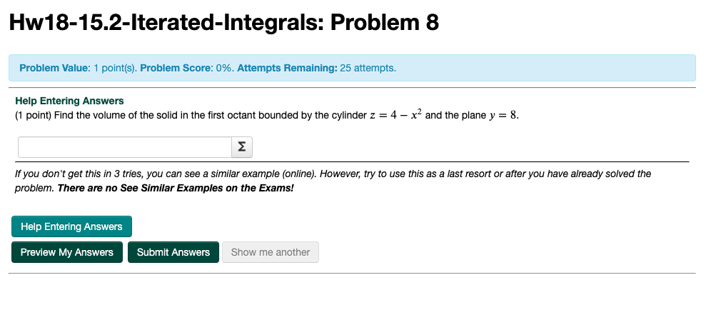 Solved Hw18-15.2-Iterated-Integrals: Problem 8 Problem | Chegg.com