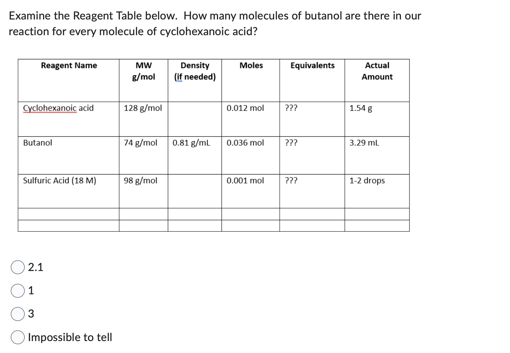Examine the Reagent Table below. How many molecules | Chegg.com
