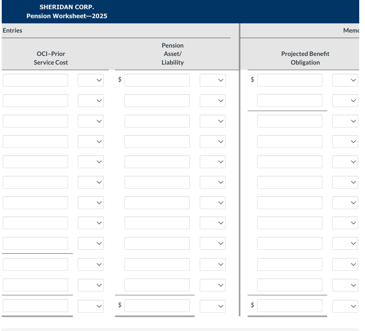 Solved SHERIDAN CORP. Pension Worksheet-2025 EntriesThe | Chegg.com