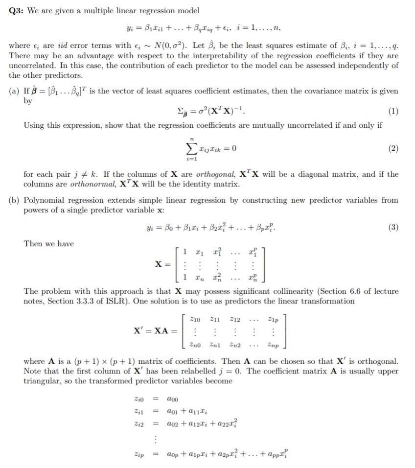 Solved Q3: We are given a multiple linear regression model | Chegg.com