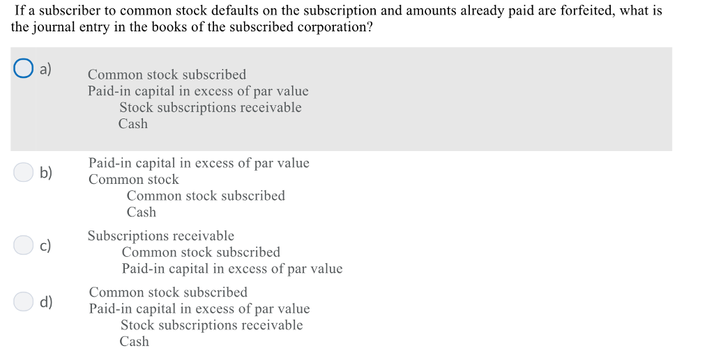 Solved If a subscriber to common stock defaults on the | Chegg.com