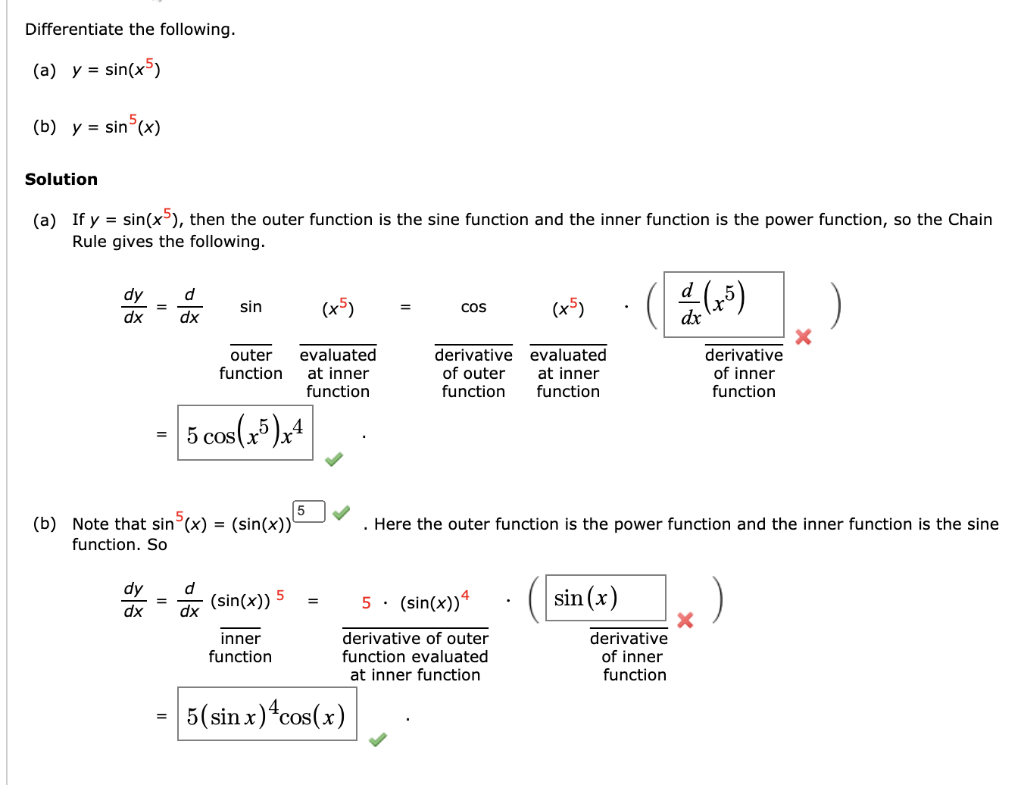 Solved Differentiate the following. (a) y = sin(x5) (b) y = | Chegg.com