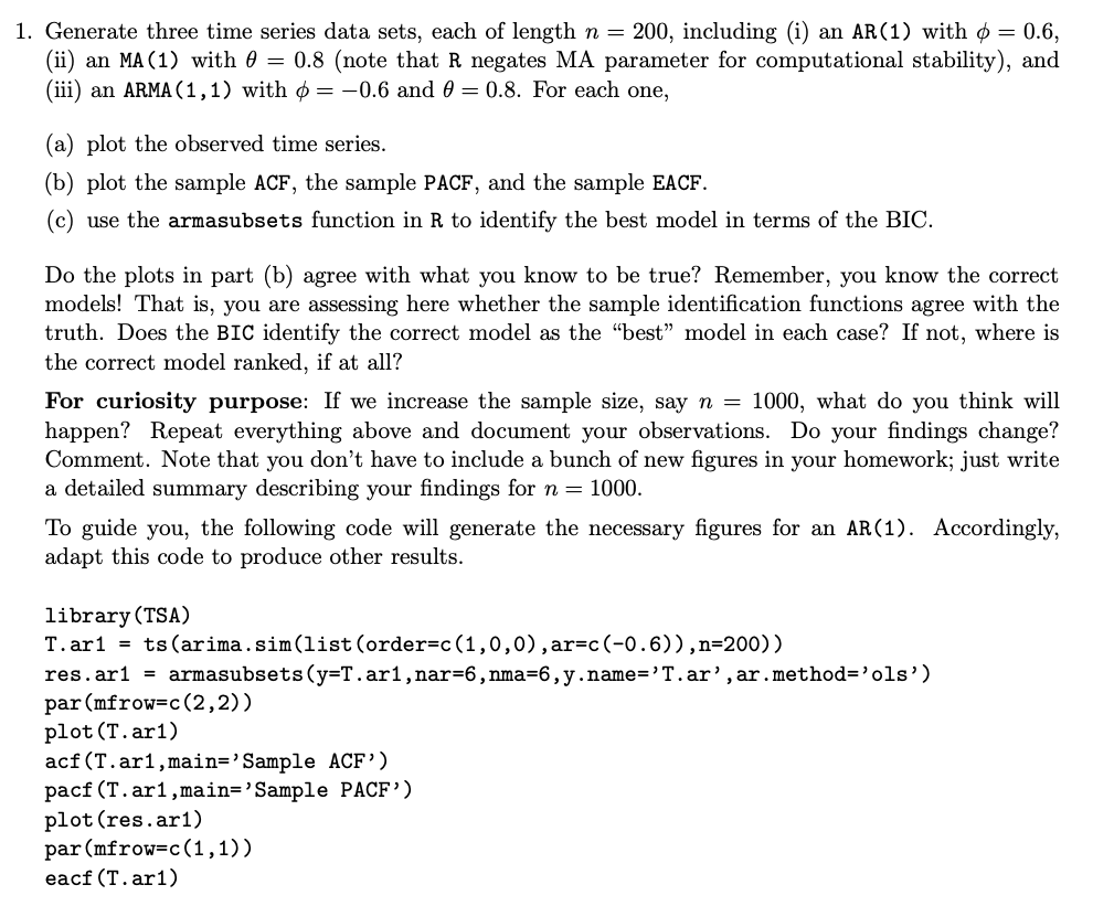 1. Generate three time series data sets, each of | Chegg.com