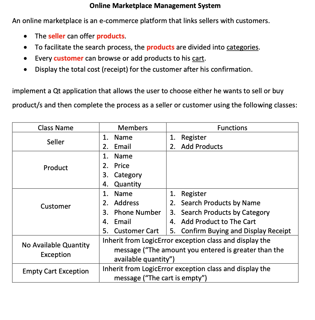 Online Marketplace Management System An online | Chegg.com