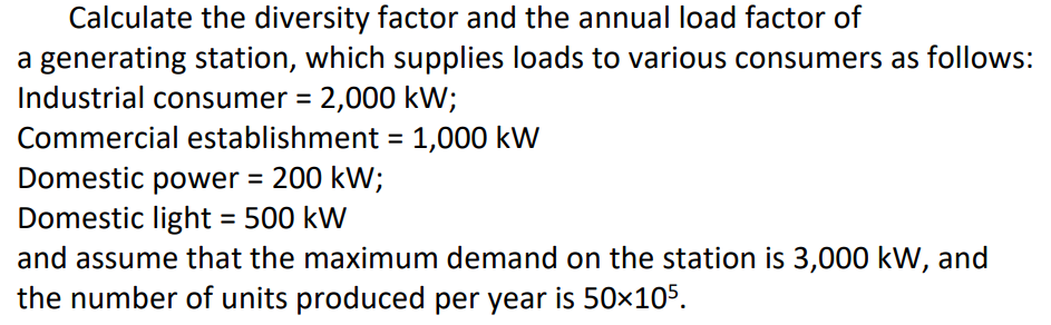 Solved Calculate the diversity factor and the annual load | Chegg.com