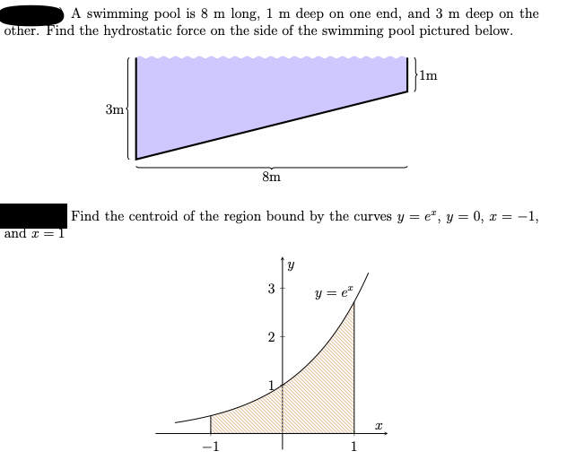 Solved A swimming pool is 8 m long, 1 m deep on one end, and | Chegg.com