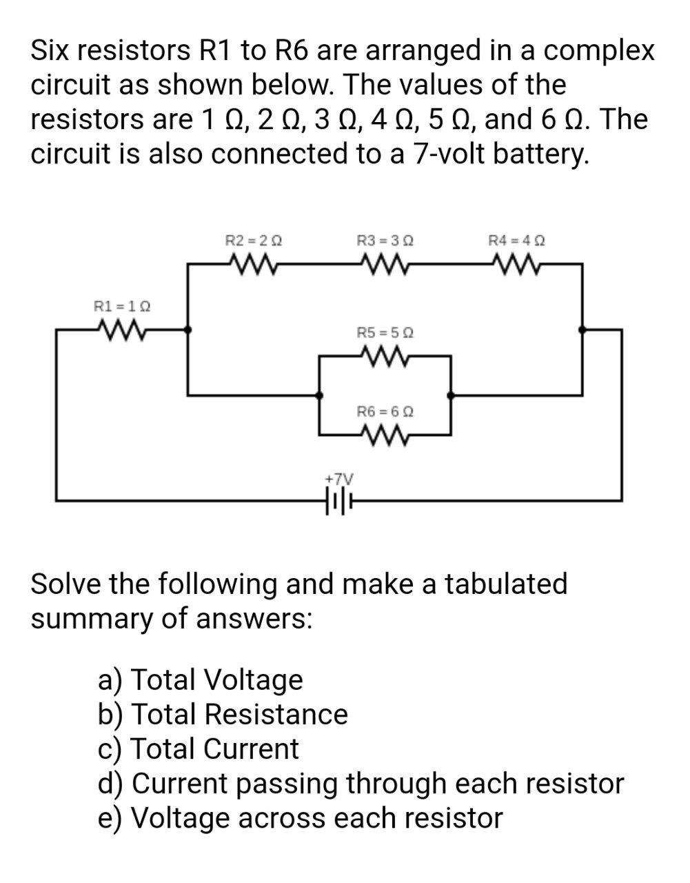 Solved Six resistors R1 to R6 are arranged in a complex | Chegg.com