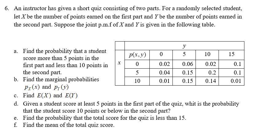 Solved 6. An instructor has given a short quiz consisting of | Chegg.com