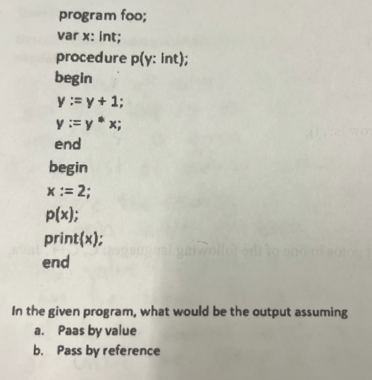 Solved Program Foo Var X Int Procedure Py Int Begin 