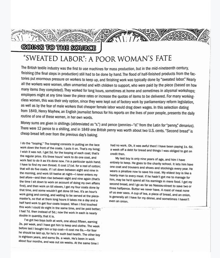 Solved Doc. 3: "Sweated Labor"- A Poor Woman's Fate: | Chegg.com