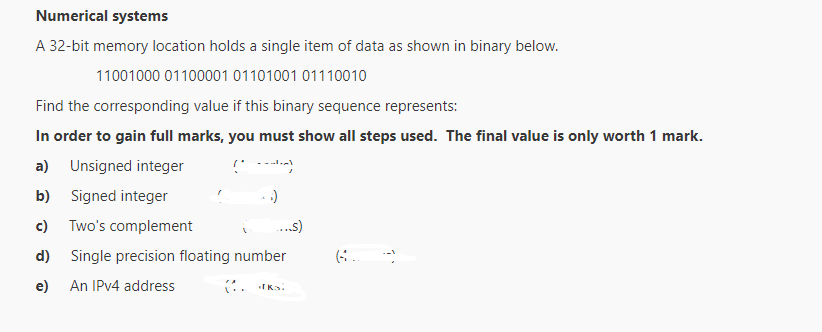 Solved Numerical systems A 32-bit memory location holds a | Chegg.com