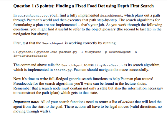 Solved Question 1 (3 points): Finding a Fixed Food Dot using | Chegg.com