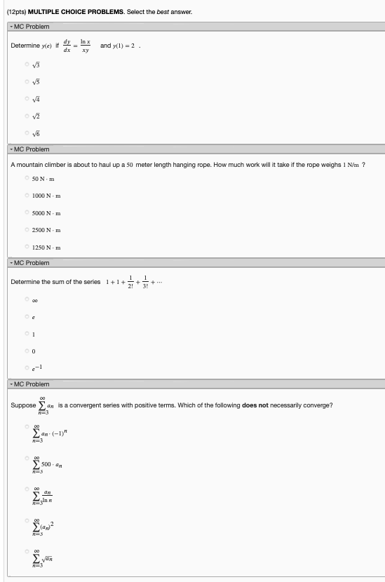 Solved (12pts) MULTIPLE CHOICE PROBLEMS. Select the best | Chegg.com