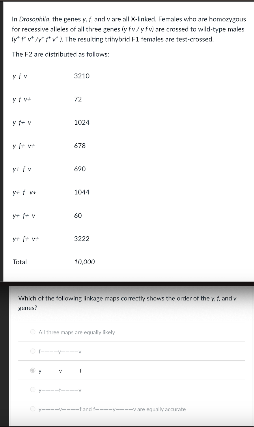 Solved In Drosophila, the genes y,f, and v are all X-linked. | Chegg.com