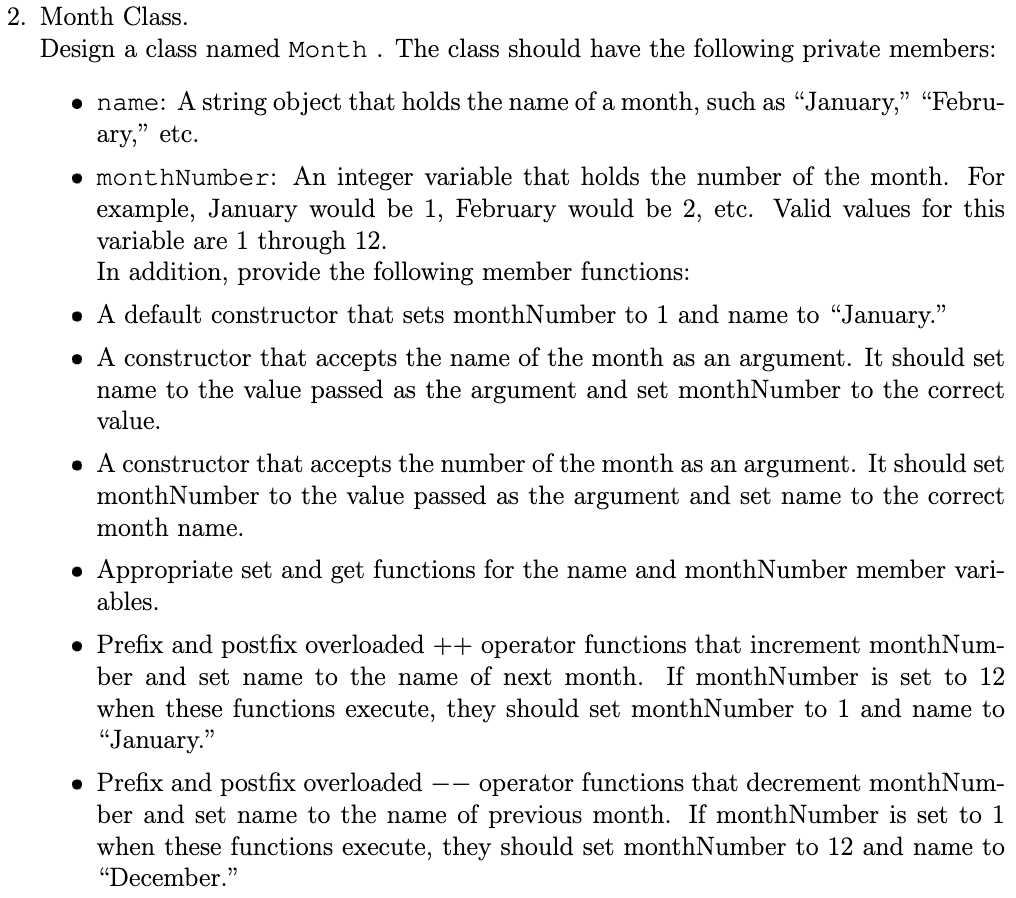 Solved Month Class. Design a class named Month. The class | Chegg.com
