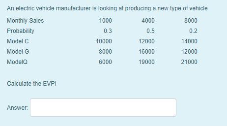 Solved An electric vehicle manufacturer is looking at | Chegg.com