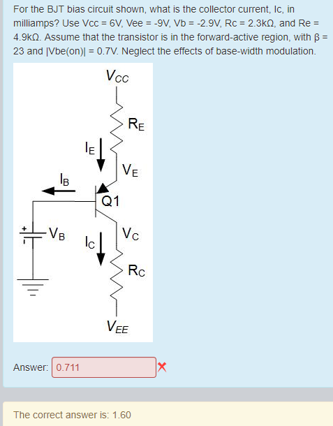 Solved For the BJT bias circuit shown, what is the collector | Chegg.com
