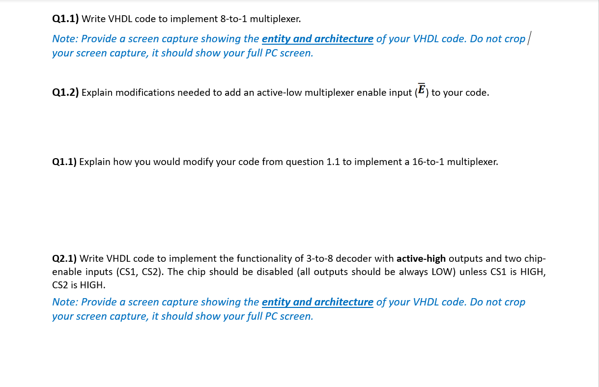 Solved Q11 Write Vhdl Code To Implement 8 To 1