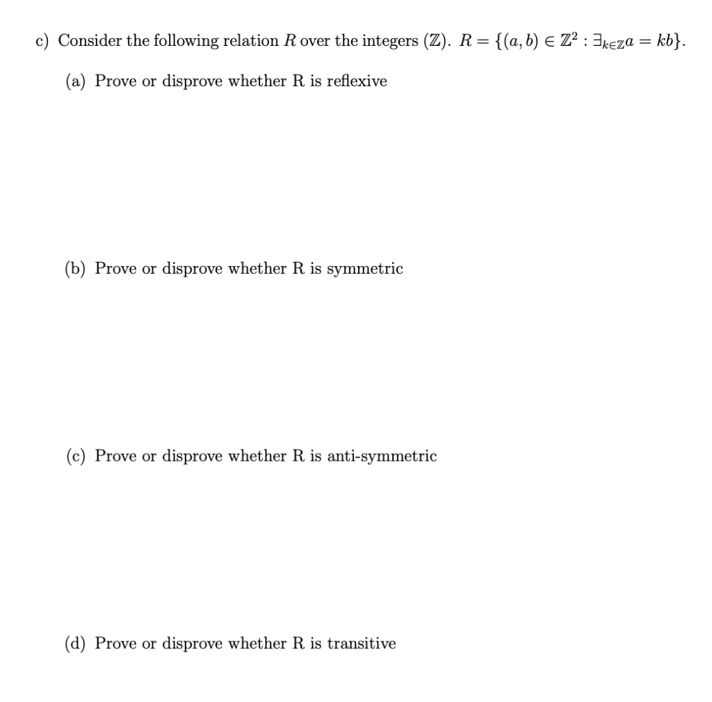 Solved c) Consider the following relation R over the | Chegg.com