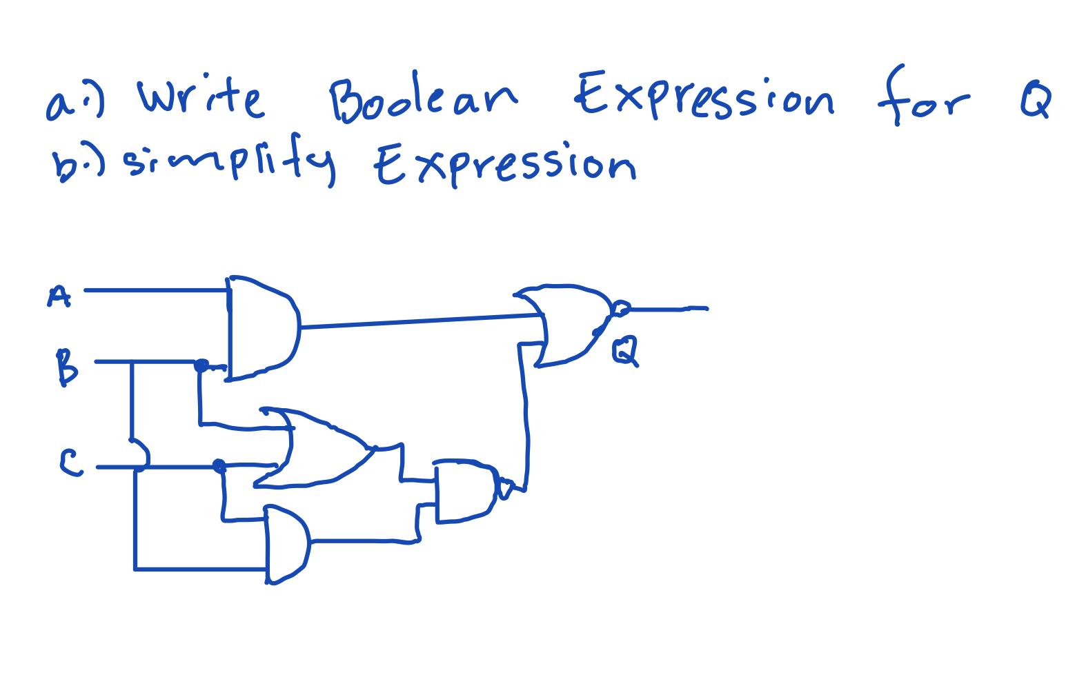 Solved a.) Write Boolean Expression for Q b.) simplity | Chegg.com
