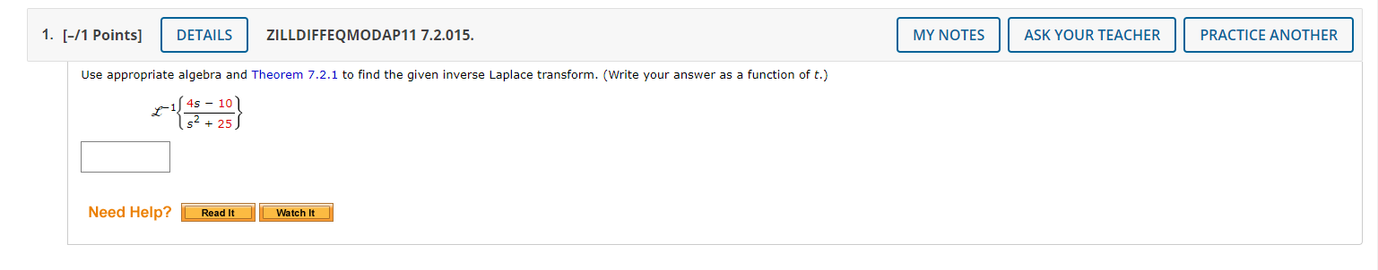 Solved ZILLDIFFEQMODAP11 7.2.015. priate algebra and Theorem | Chegg.com