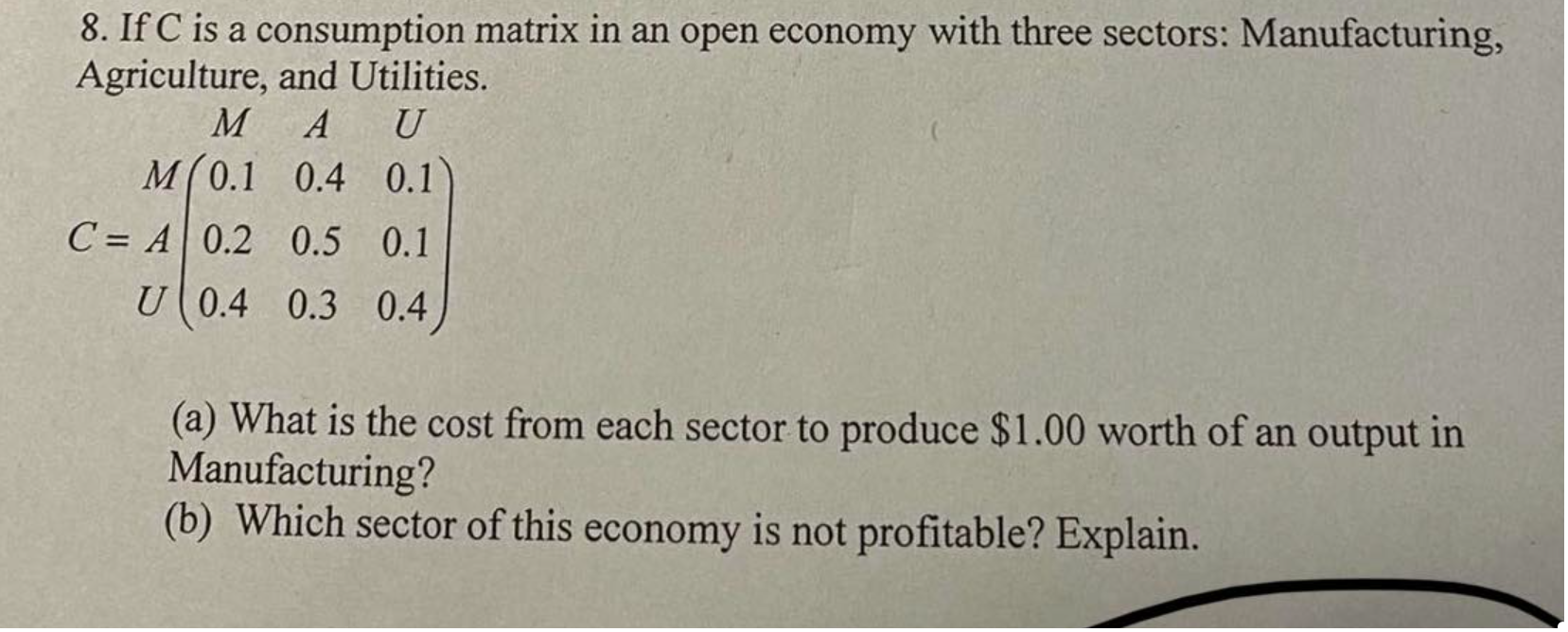 Solved 8. If C is a consumption matrix in an open economy | Chegg.com