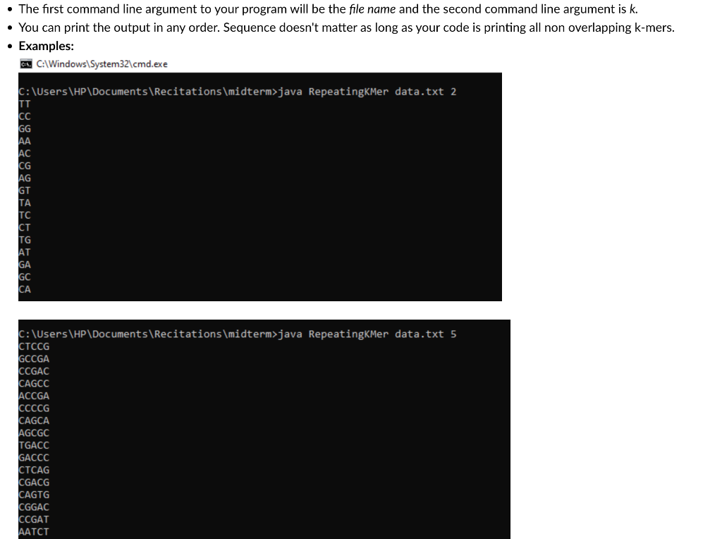 CODE IN JAVA The repeating k-mer problem is adapted | Chegg.com
