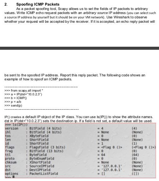 2. Spoofing ICMP Packets As a packet spoofing tool, | Chegg.com