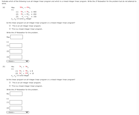 Solved Indicate which of the following is an all-integer | Chegg.com