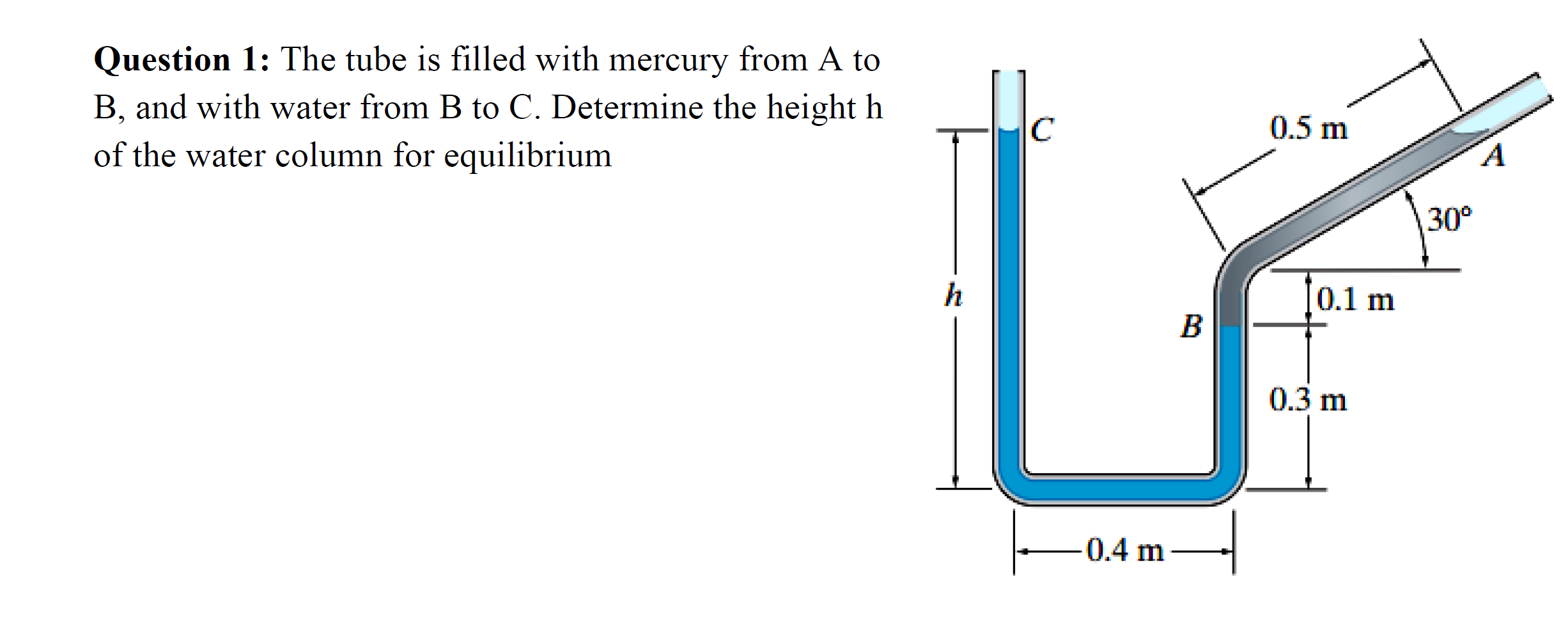 Solved Question 1: The tube is filled with mercury from A to | Chegg.com