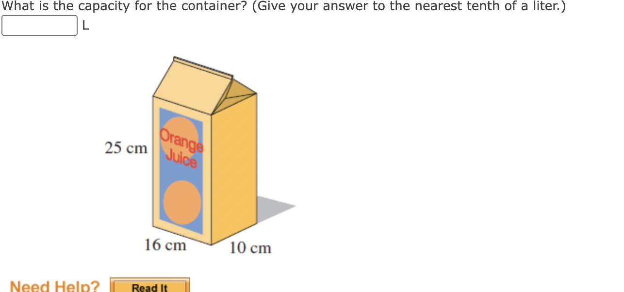 Solved What is the capacity for the container? (Give your | Chegg.com