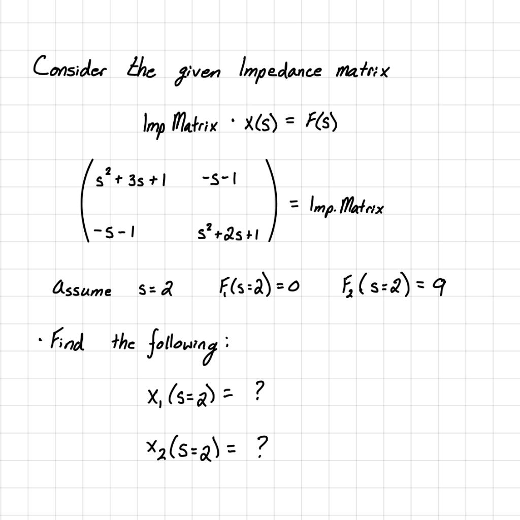 Solved Consider the given Impedance matrix Imp Matrix • x(s) | Chegg.com