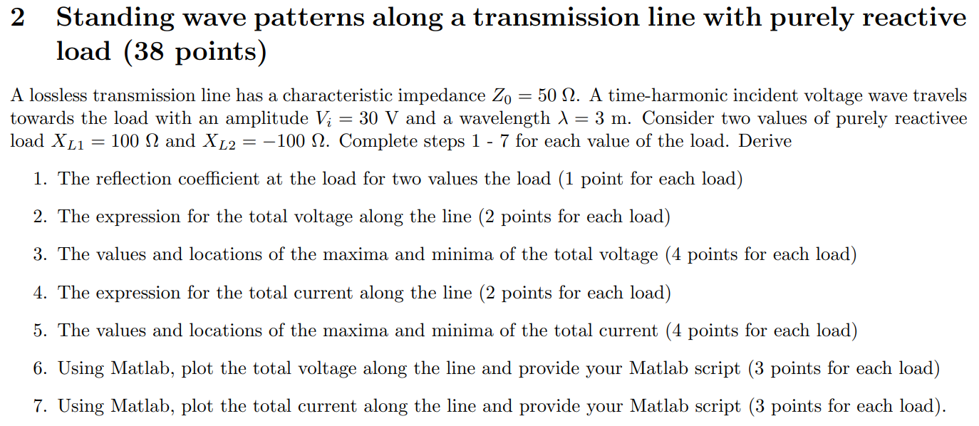 2 Standing wave patterns along a transmission line | Chegg.com
