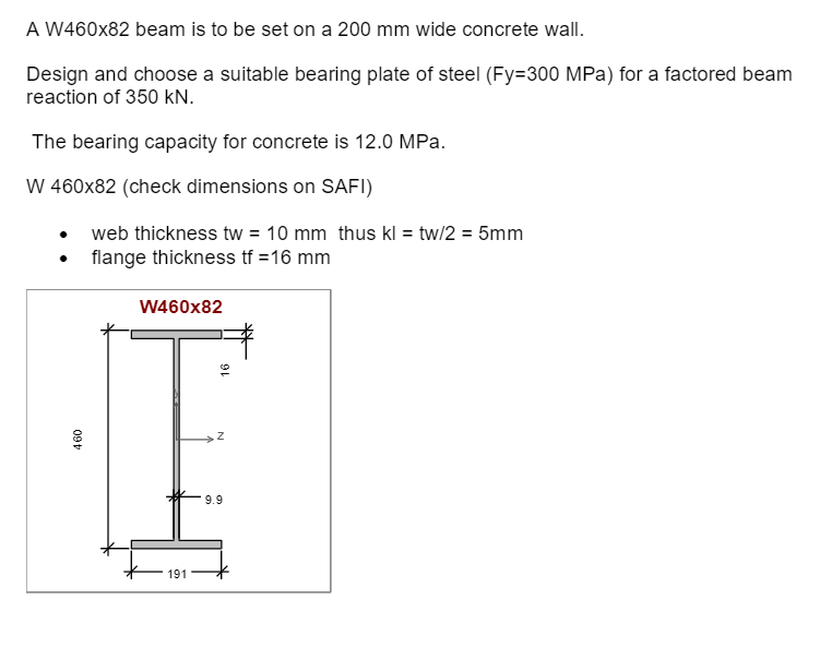 A W460x82 beam is to be set on a 200 mm wide concrete | Chegg.com
