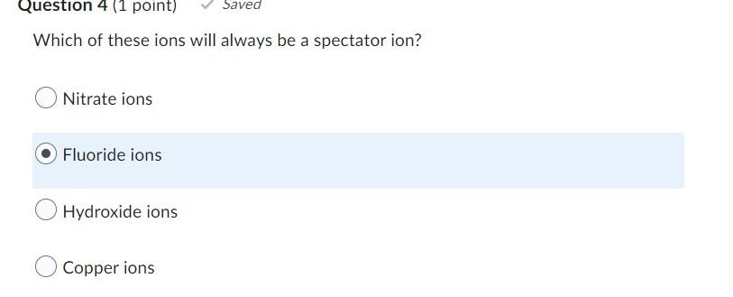Solved Which of these ions will always be a spectator ion? | Chegg.com
