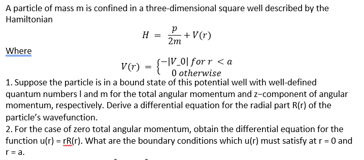 Solved A particle of mass m is confined in a | Chegg.com