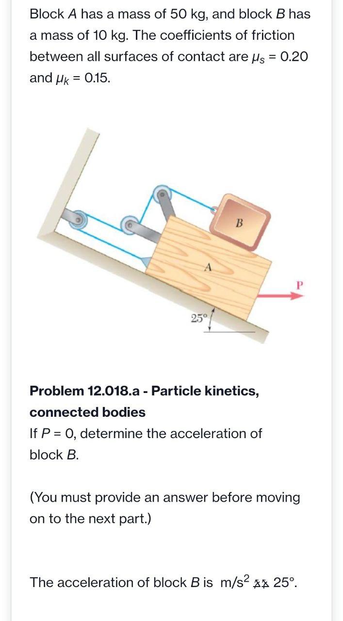 Solved Block A has a mass of 50 kg, and block B has a mass | Chegg.com