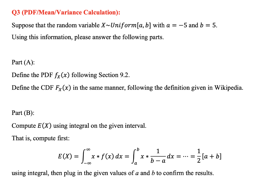 Solved Q3 (PDF/Mean/Variance Calculation): Suppose that the | Chegg.com