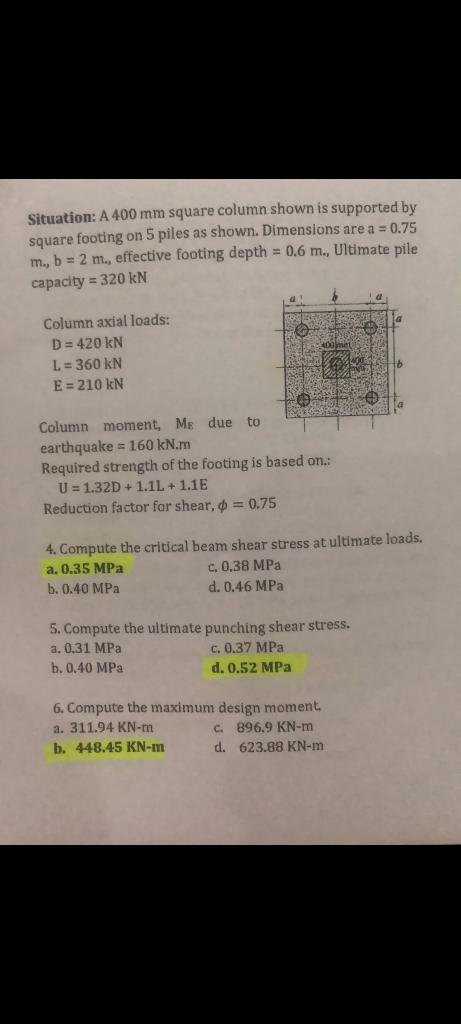 Situation: A 400 mm square column shown is supported | Chegg.com